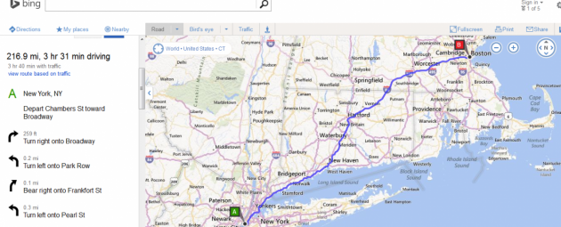 Bing Search brings you to places in the U.S. with travel time, mileage ...